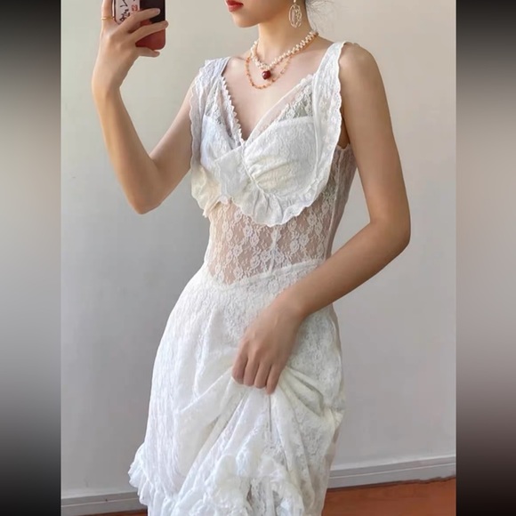 Dresses | Boho Beach Dress See Through Lace Dress White Asymmetrical ...